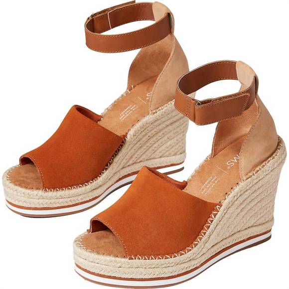 Toms | Shoes | New Toms Marisol Peep Toe Wedge Sandal In Rust | Poshmark